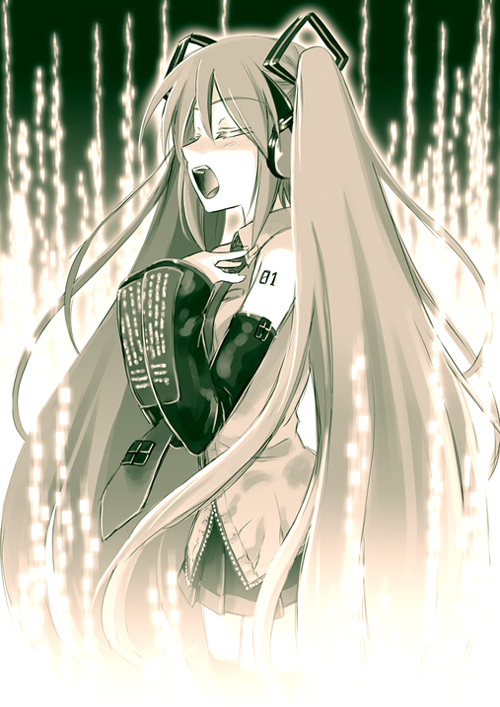 The Big Imageboard Tbib Closed Eyes Digital Rain Hatsune Miku