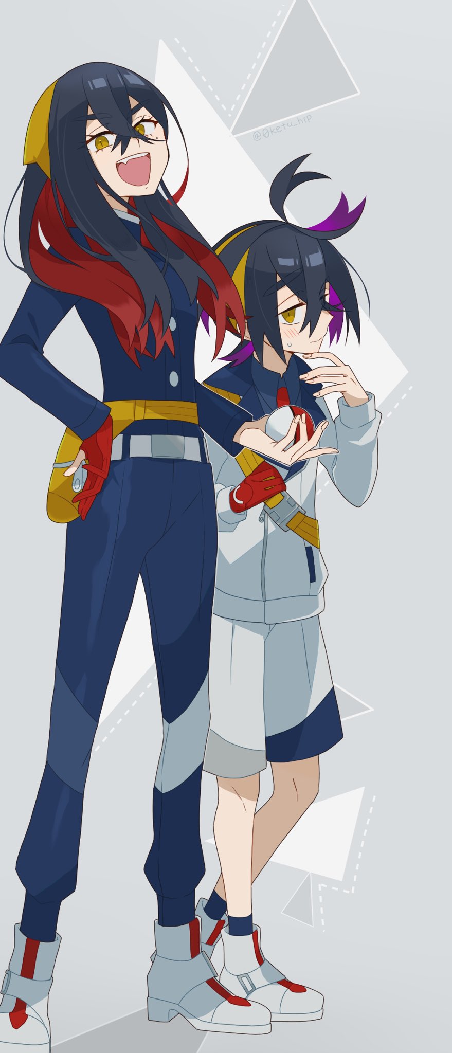 The Big ImageBoard (TBIB) - 1boy 1girl bag black hair blue jacket blush brother and sister ...