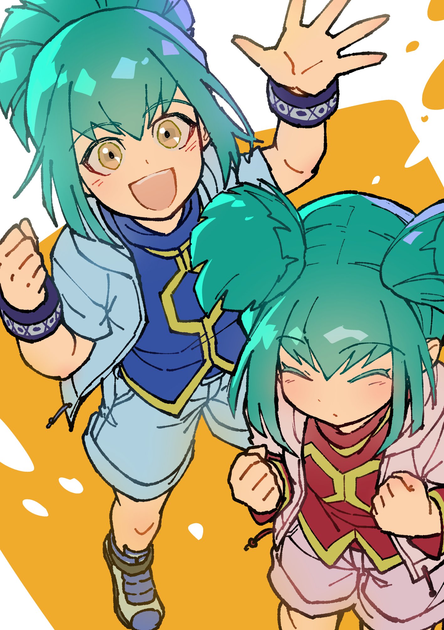 The Big ImageBoard (TBIB) - 1boy 1girl blue jacket blue shirt blue shorts brother and sister ...