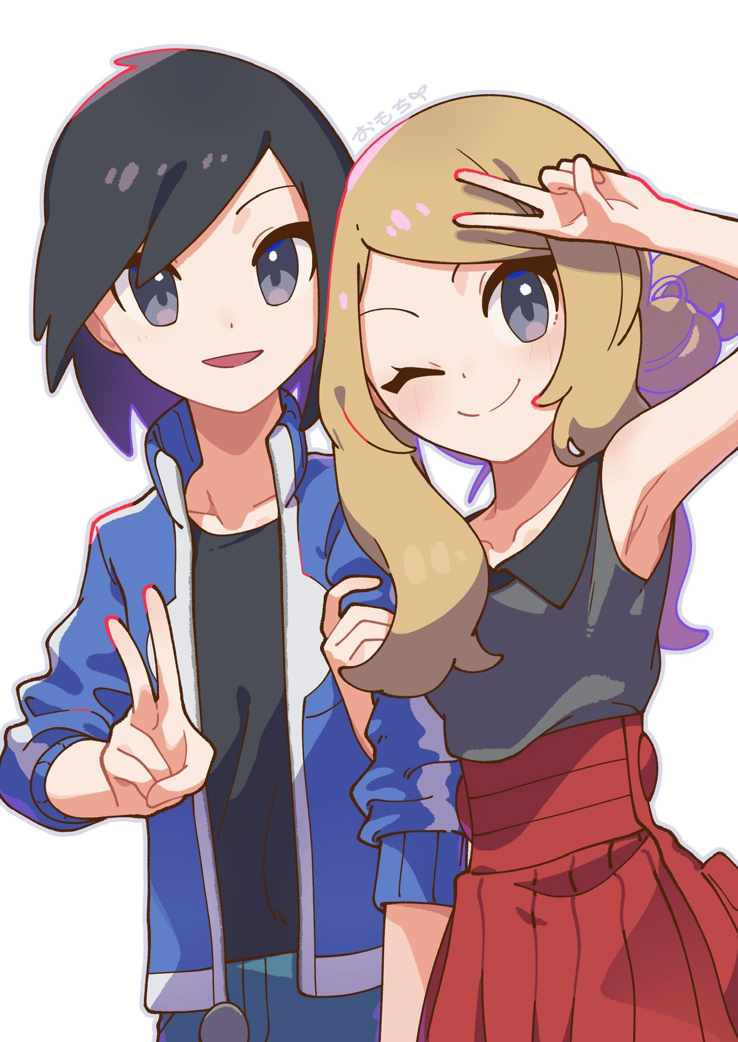The Big ImageBoard (TBIB) - 1boy 1girl ;) arm up artist name black hair black shirt blonde hair ...