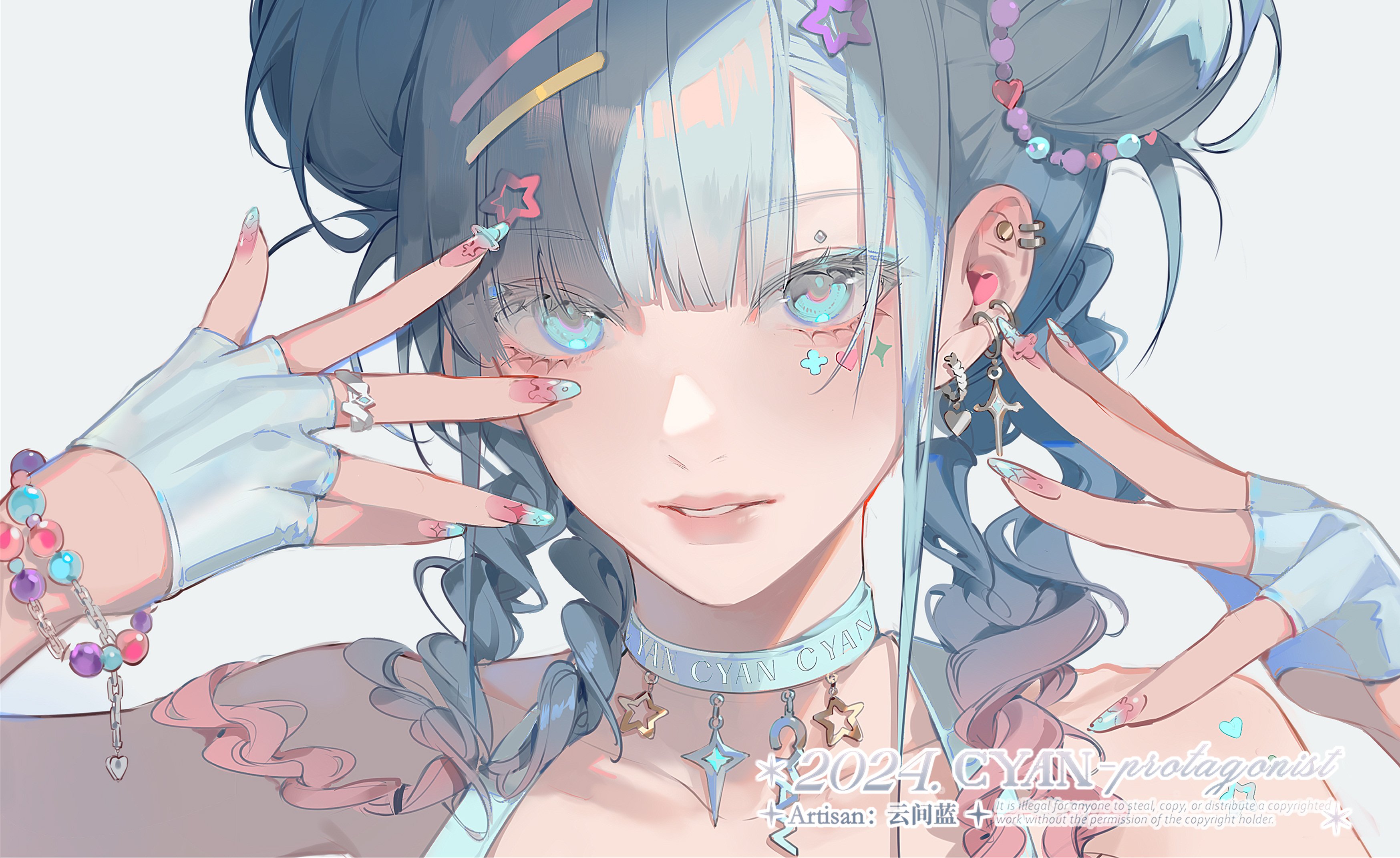 The Big ImageBoard (TBIB) - 1girl absurdres aqua choker aqua eyes aqua hair aqua nails bare ...