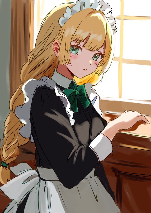 The Big ImageBoard (TBIB) - 1girl alternate costume apron black dress blush bow bowtie braid ...