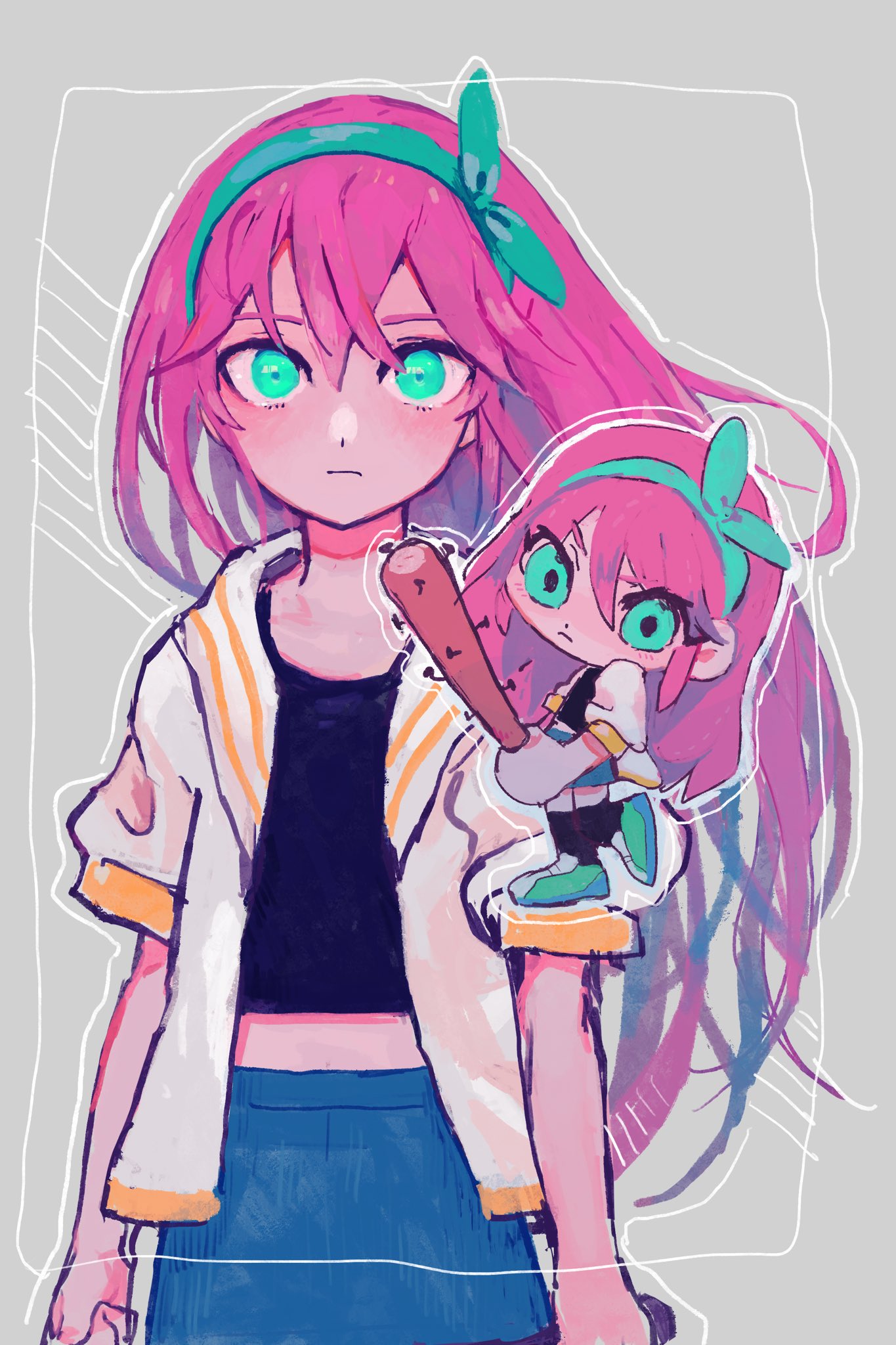 The Big ImageBoard (TBIB) - 1girl aubrey (faraway) (omori) aubrey (omori) baseball bat black ...