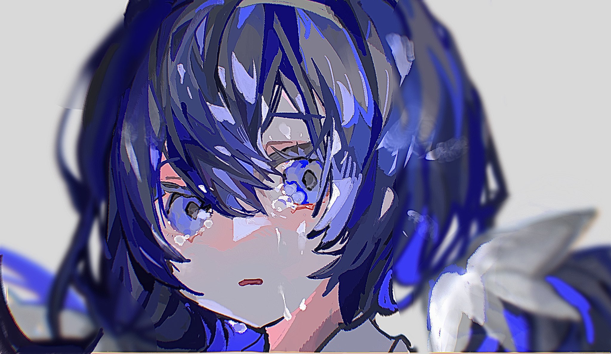 The Big ImageBoard (TBIB) - 1girl blue eyes blue hair blurry close-up crying crying with eyes ...