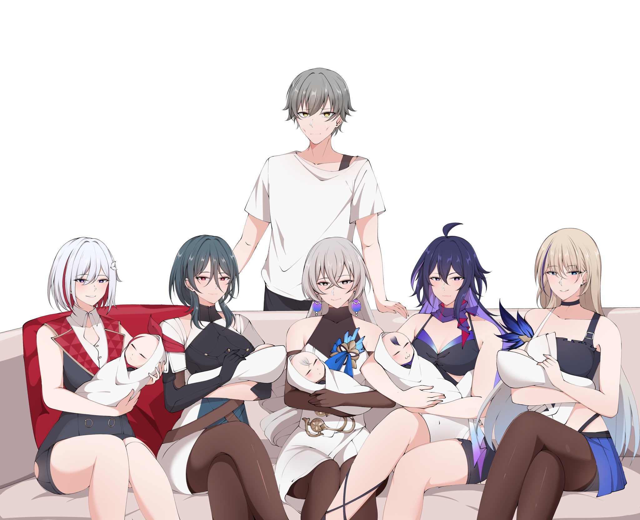 The Big ImageBoard (TBIB) - 1boy 5girls 5others ahoge alternate costume baby baby carry bare ...