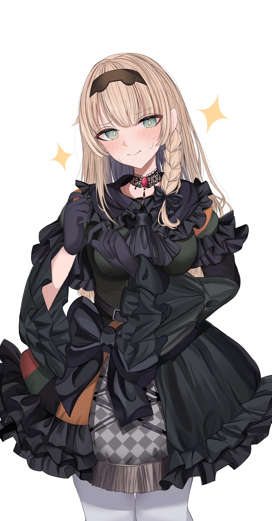 The Big ImageBoard (TBIB) - 1girl adjusting clothes adjusting gloves black dress black gloves ...