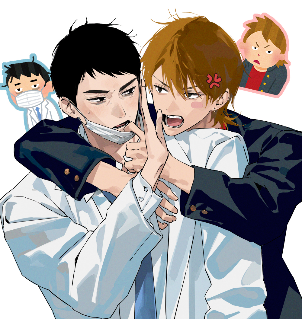 The Big ImageBoard (TBIB) - 2boys angry arm up arms around neck bags under eyes black coat black ...