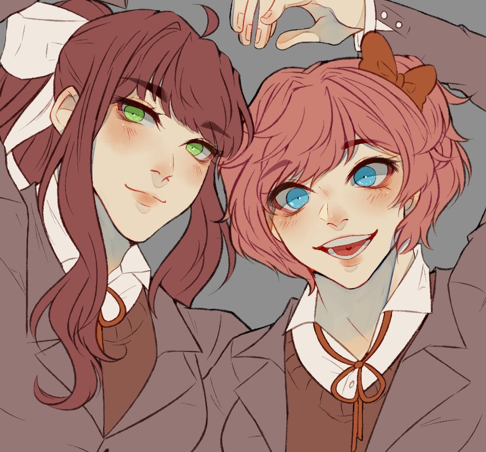 The Big ImageBoard (TBIB) - 2girls blue eyes bow brown hair doki doki ...