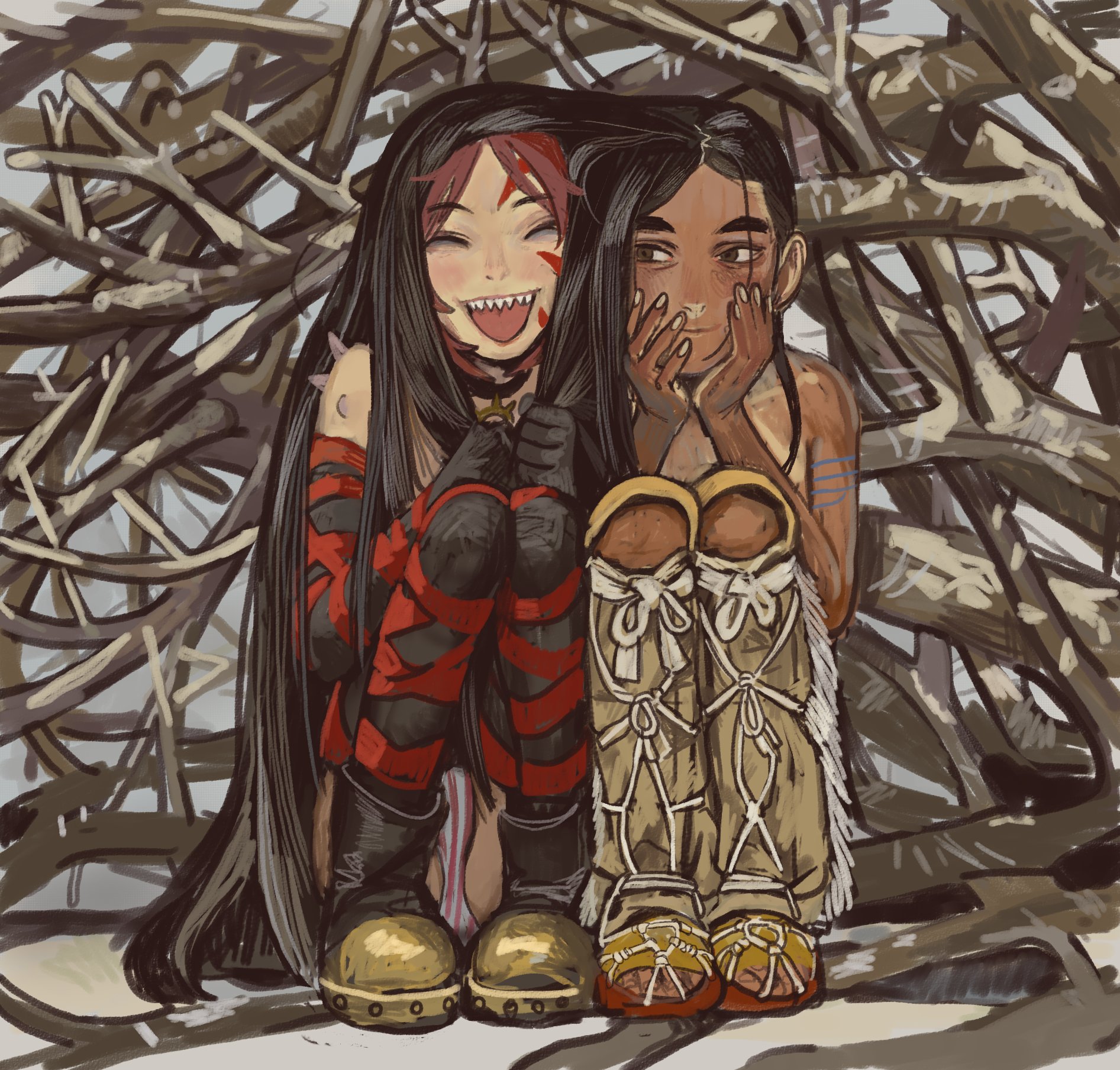 The Big ImageBoard (TBIB) - 1boy 1girl :d aged down androgynous bags under eyes bare shoulders ...