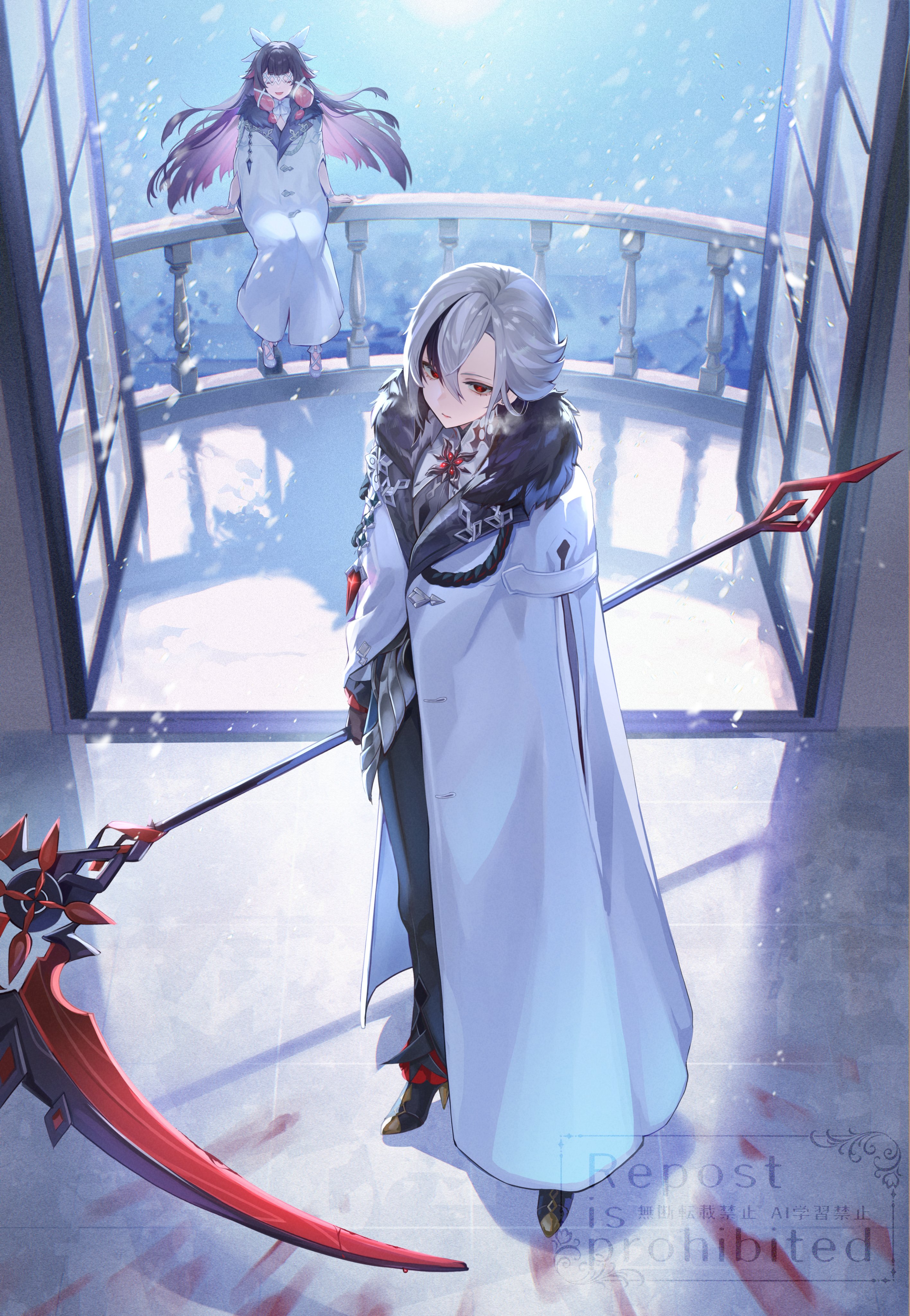 The Big ImageBoard (TBIB) - 2girls absurdres arlecchino (genshin impact) balcony black eyes ...