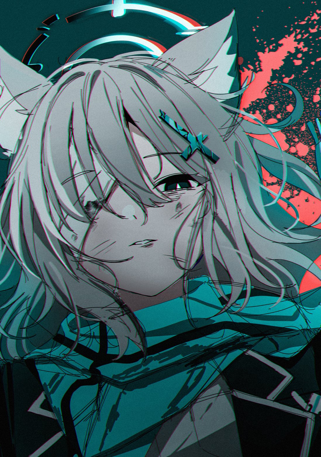 The Big ImageBoard (TBIB) - 1girl animal ear fluff animal ears bandage over one eye black dog ...