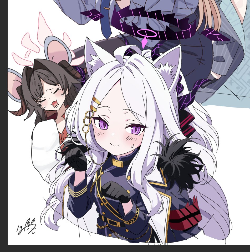 The Big ImageBoard (TBIB) - 3girls ahoge animal ears armband artist name black coat black gloves ...