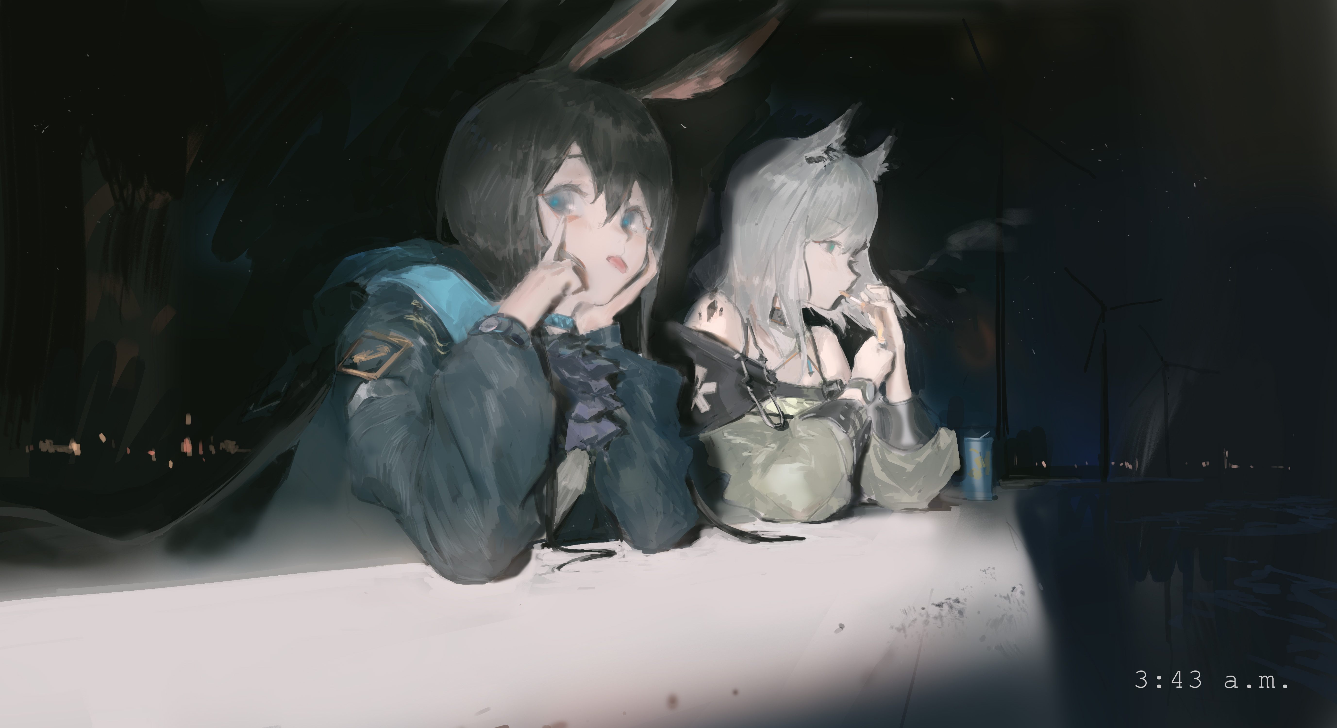 The Big ImageBoard (TBIB) - 2girls absurdres akanbe amiya (arknights) animal ear fluff animal ...