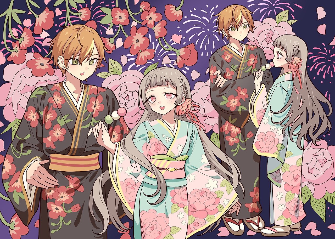 The Big ImageBoard (TBIB) - 1boy 1girl :d aerial fireworks black kimono ...