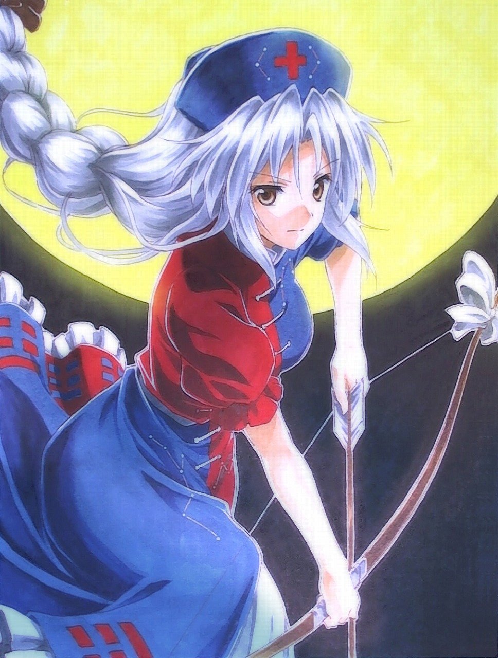 The Big ImageBoard (TBIB) - 1girl arrow (projectile) beluo77 black background blue dress bow ...