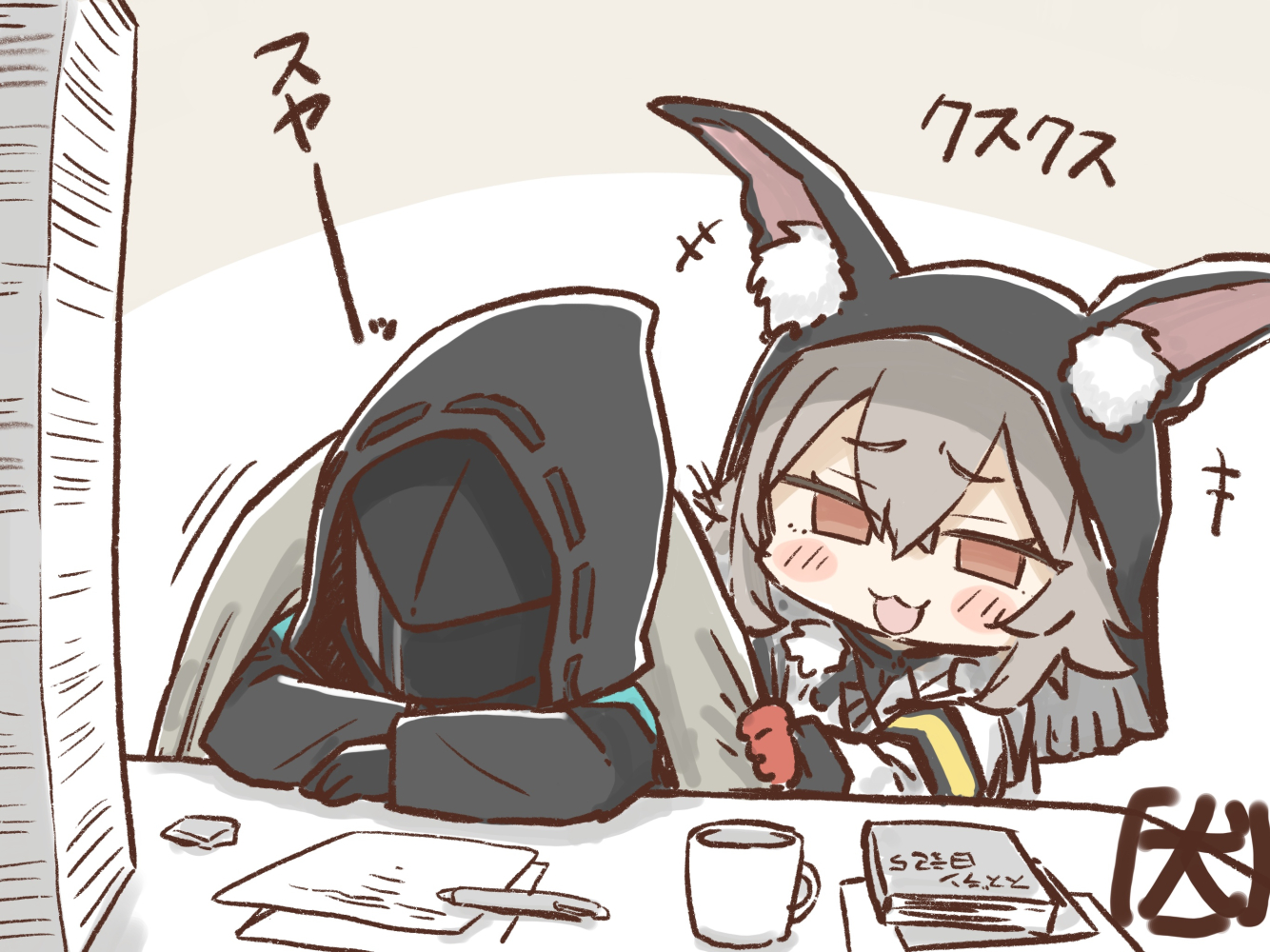 The Big ImageBoard (TBIB) - 1girl 1other akanotanin13 ambiguous gender animal ears arknights ...