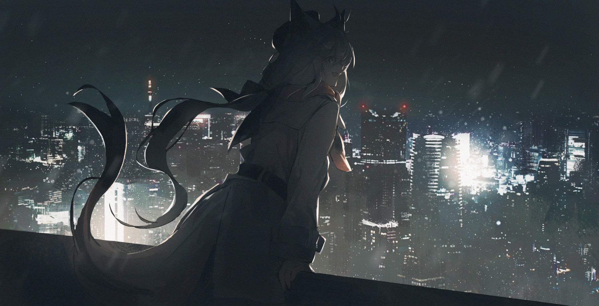 The Big ImageBoard (TBIB) - 1girl :d ahoge animal ears belt cityscape ...