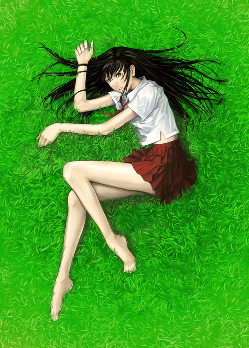 The Big Imageboard Tbib Barefoot Black Hair Full Body Grass Legs