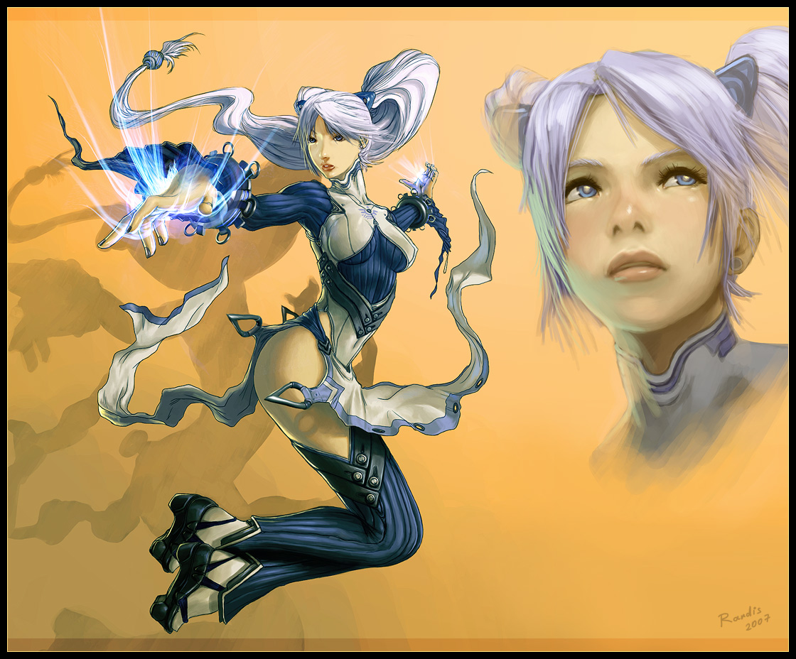 The Big ImageBoard (TBIB) - 1girl aura black nails blue eyes bodysuit close-up commentary ...