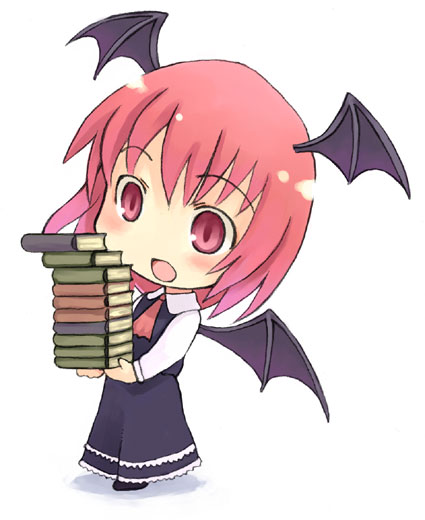 The Big ImageBoard (TBIB) - 1girl :o bat wings blush book book stack ...
