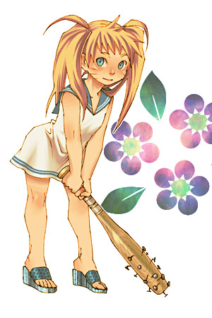 The Big ImageBoard (TBIB) - 1girl aged down baseball bat blonde hair blue eyes flower genderswap ...