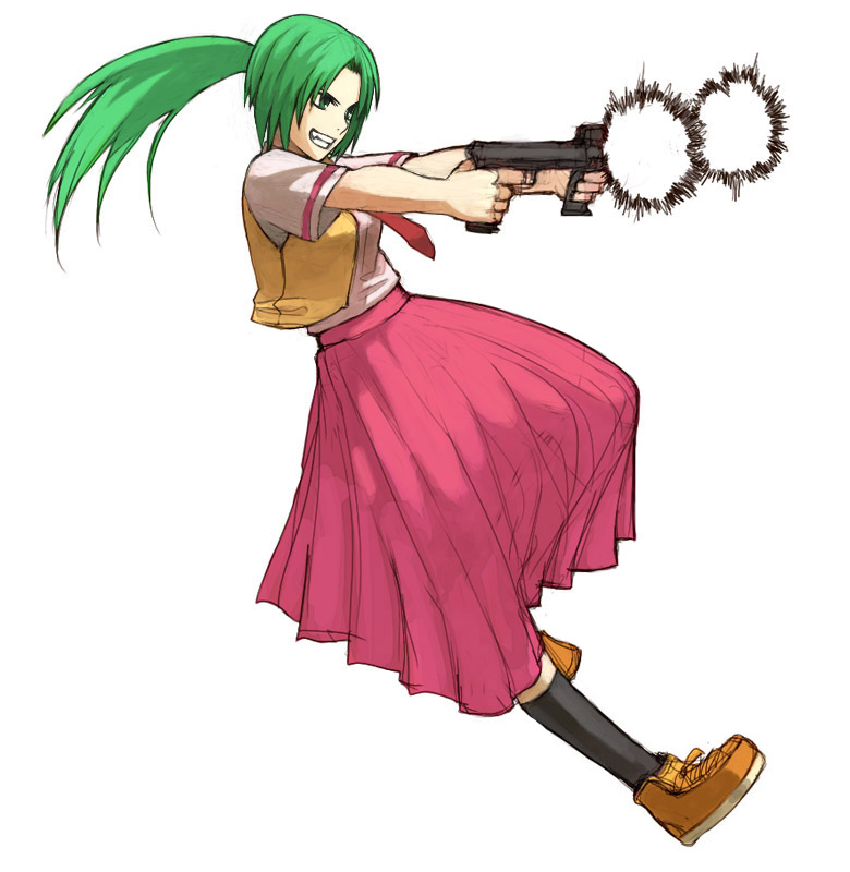 The Big ImageBoard (TBIB) - 1girl dual wielding firing full body green ...