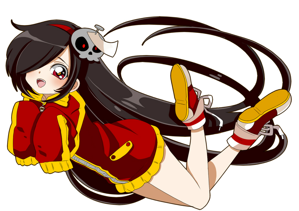 The Big Imageboard Tbib 1girl Black Hair Blush Bottomless Fangs