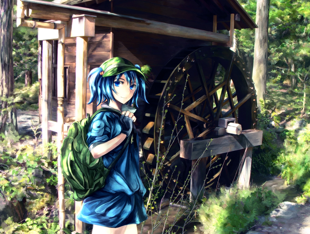 The Big ImageBoard (TBIB) - 1girl backpack bad id bad pixiv id bag blue eyes blue hair blush ...