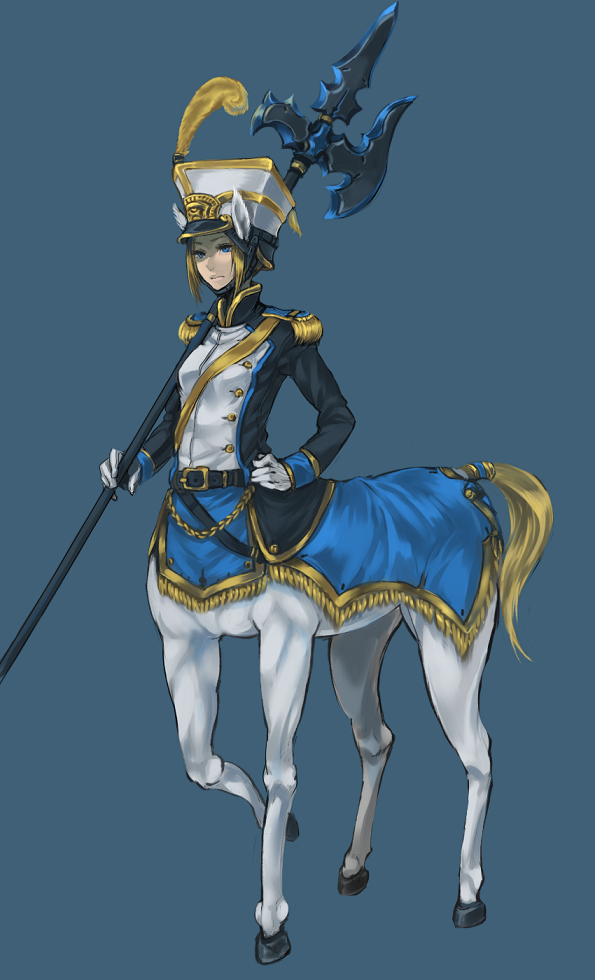 The Big ImageBoard (TBIB) - blonde hair blue eyes centaur halberd hat ...