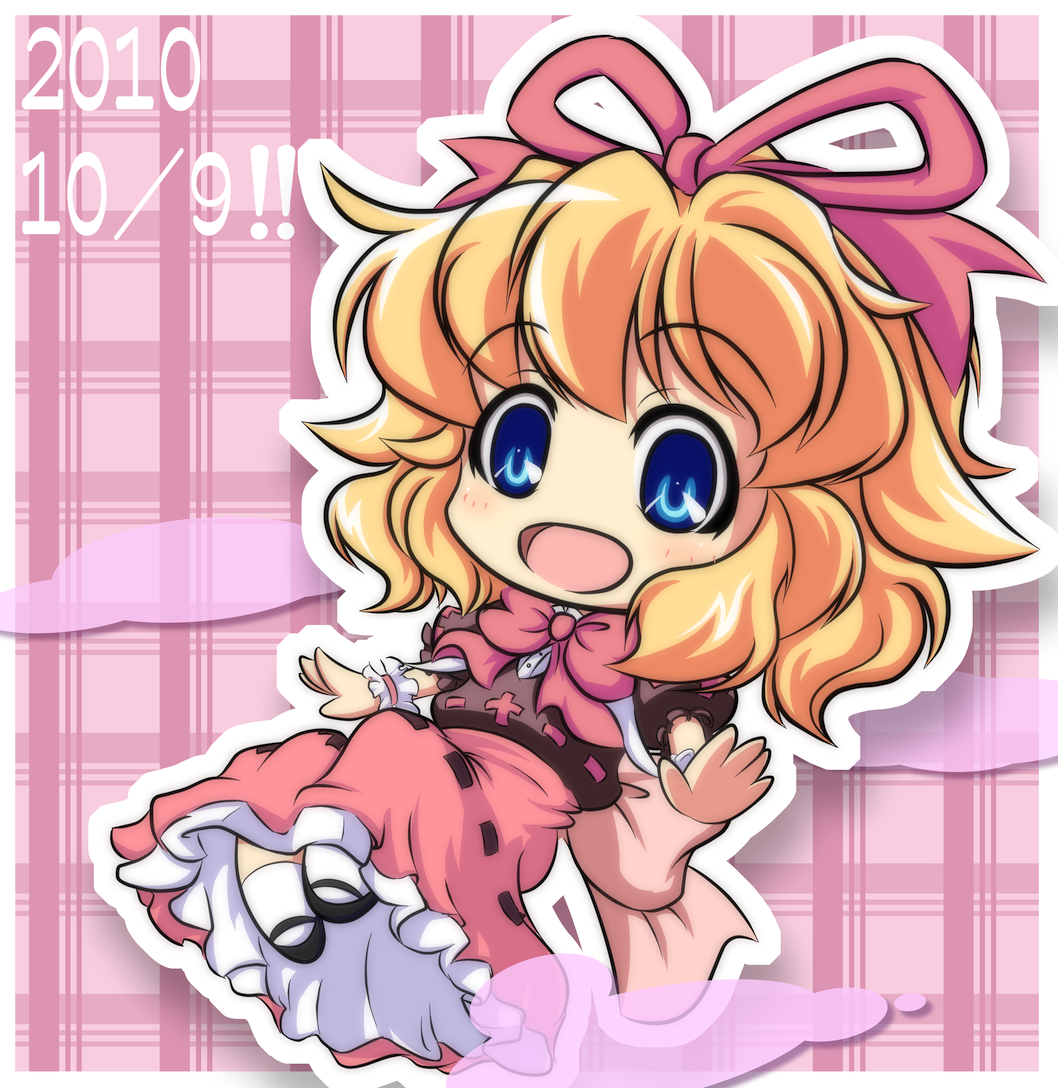 The Big ImageBoard (TBIB) - 1girl blonde hair blue eyes chibi commentary request dress floating ...