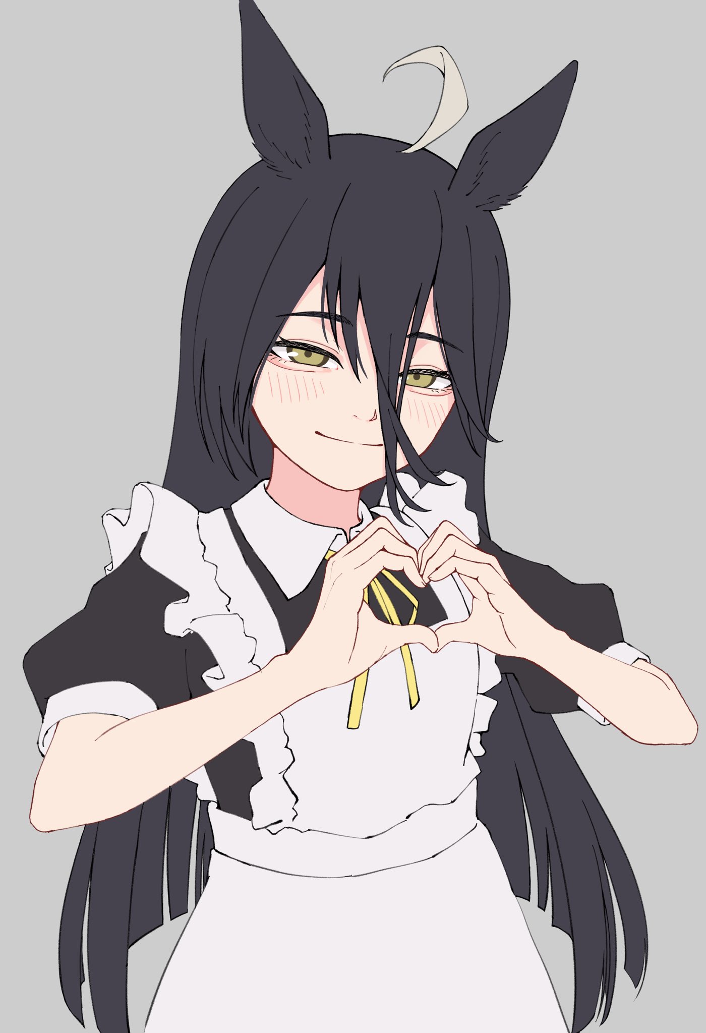 The Big ImageBoard (TBIB) - 1girl ahoge alternate costume animal ears apron black hair blush ...