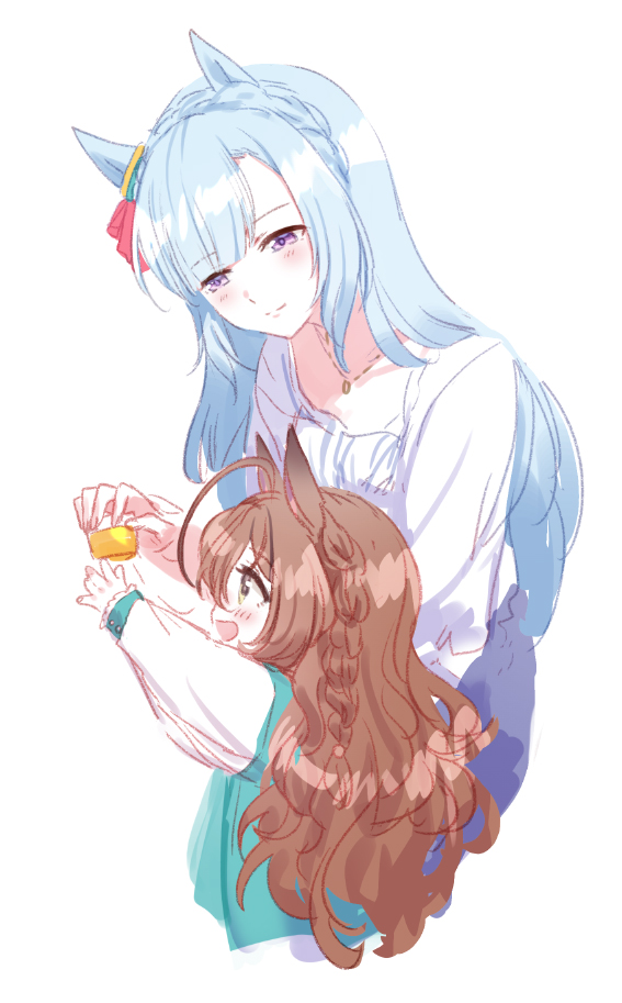 The Big ImageBoard (TBIB) - 2girls aged down ahoge animal ears blue hair blush braid brown eyes ...