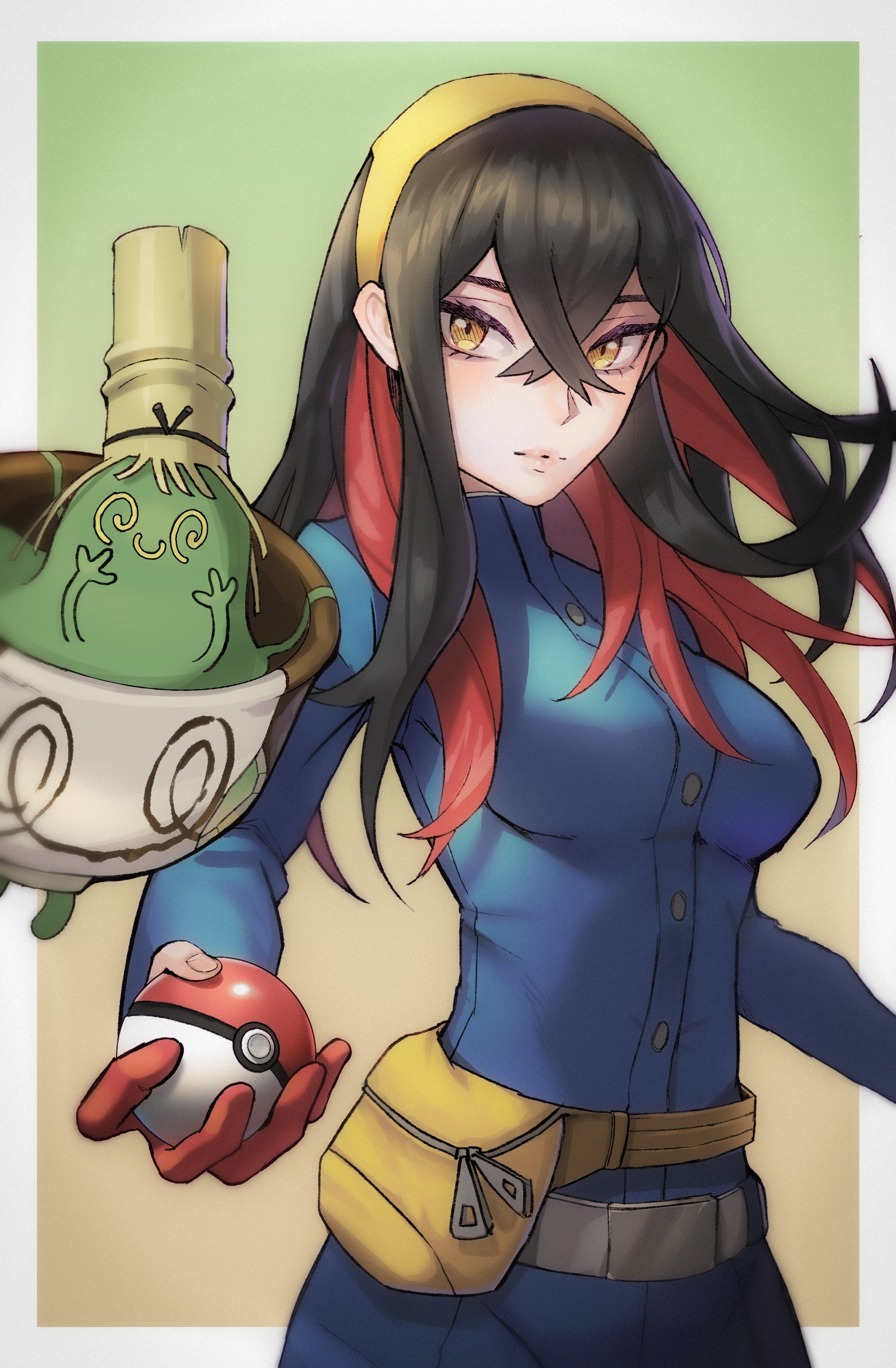 The Big ImageBoard (TBIB) - 1girl absurdres belt black hair blue jacket border breasts brown ...