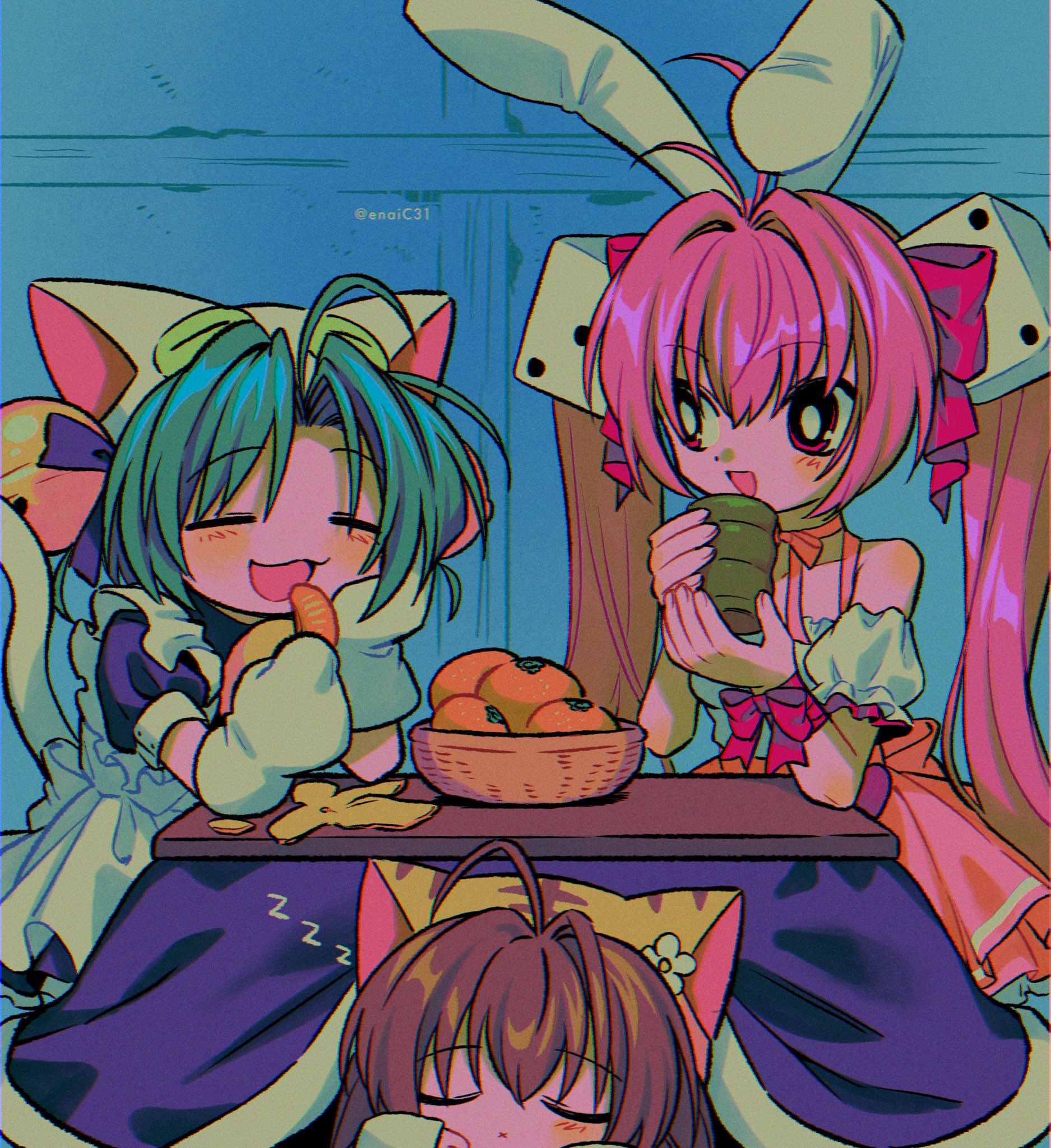 The Big ImageBoard (TBIB) - 1990s (style) 3girls animal ears brown hair cat girl cat tail ...