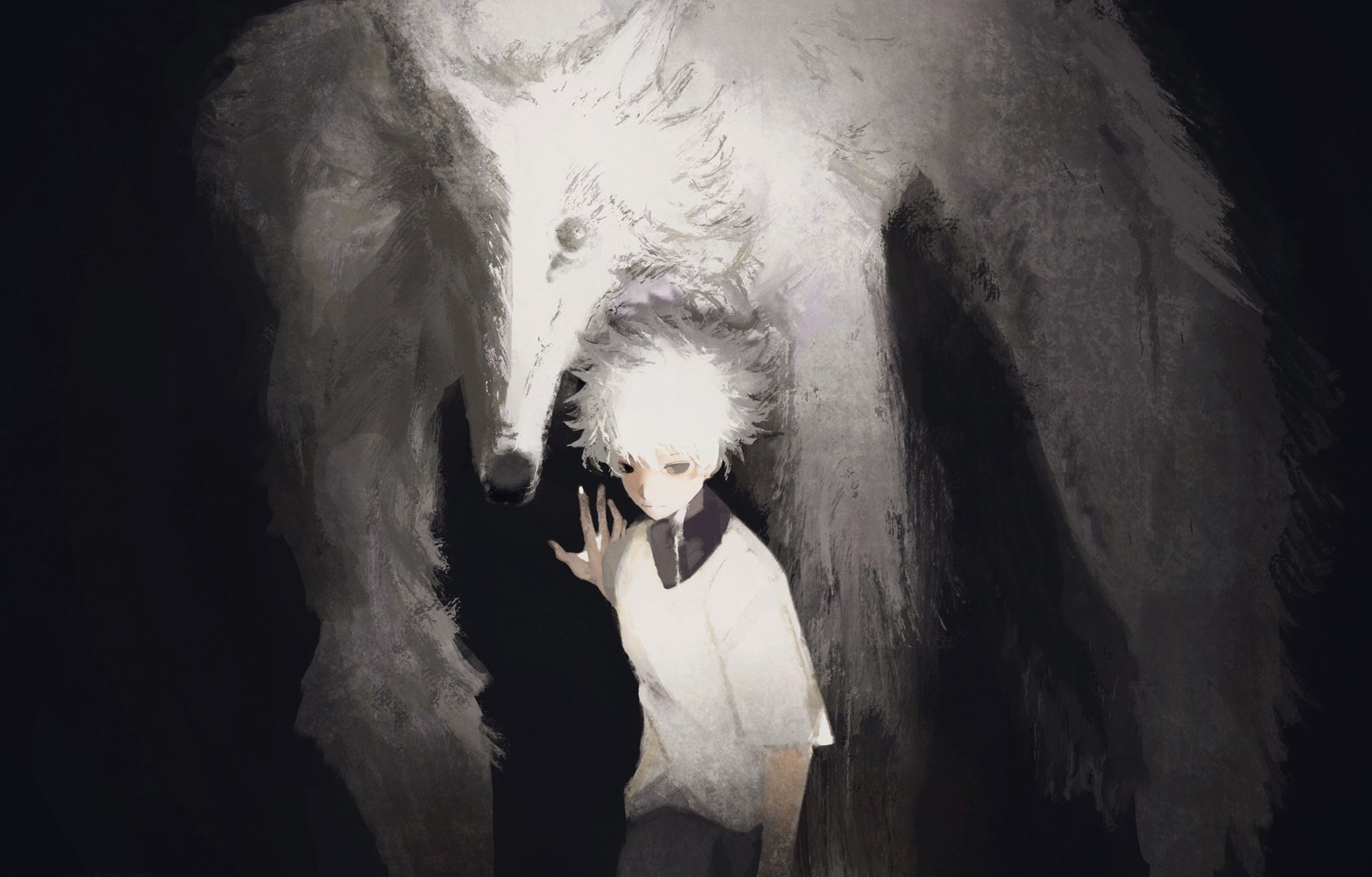 The Big ImageBoard (TBIB) - 1boy animal black background black shirt ...