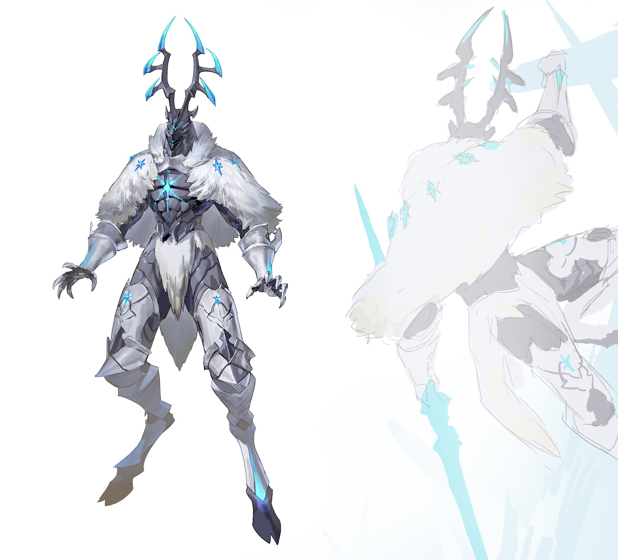 The Big ImageBoard (TBIB) - 1boy antlers armor blue eyes cape claws digitigrade facing viewer ...
