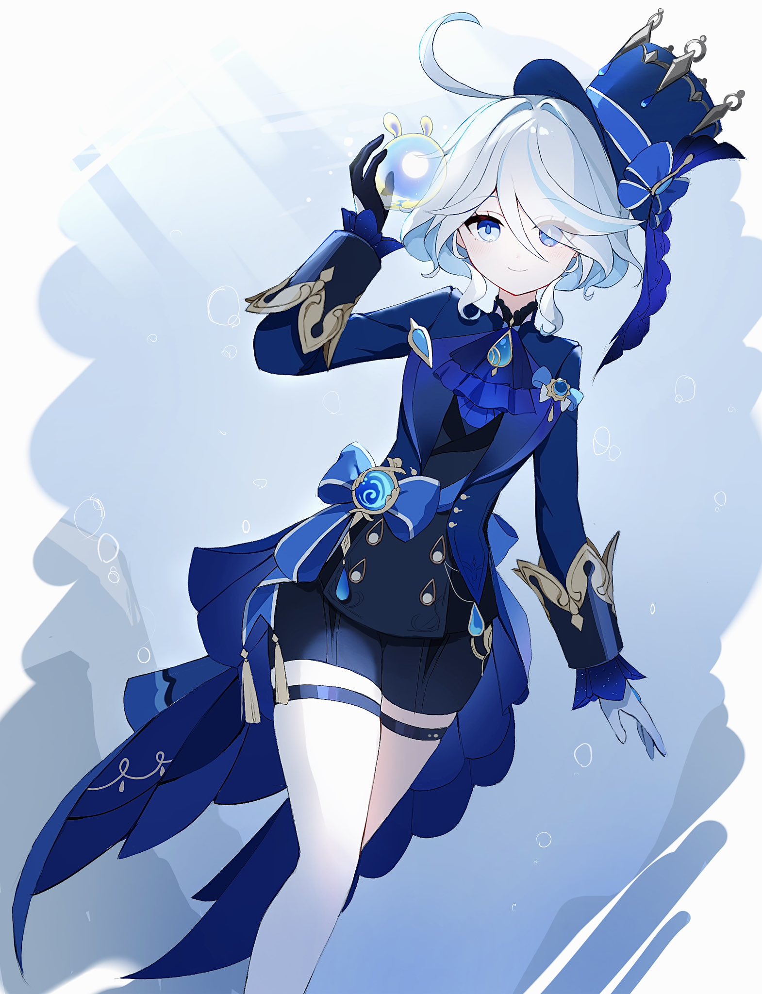 The Big ImageBoard (TBIB) - 1girl ahoge air bubble ascot asymmetrical gloves black gloves black ...