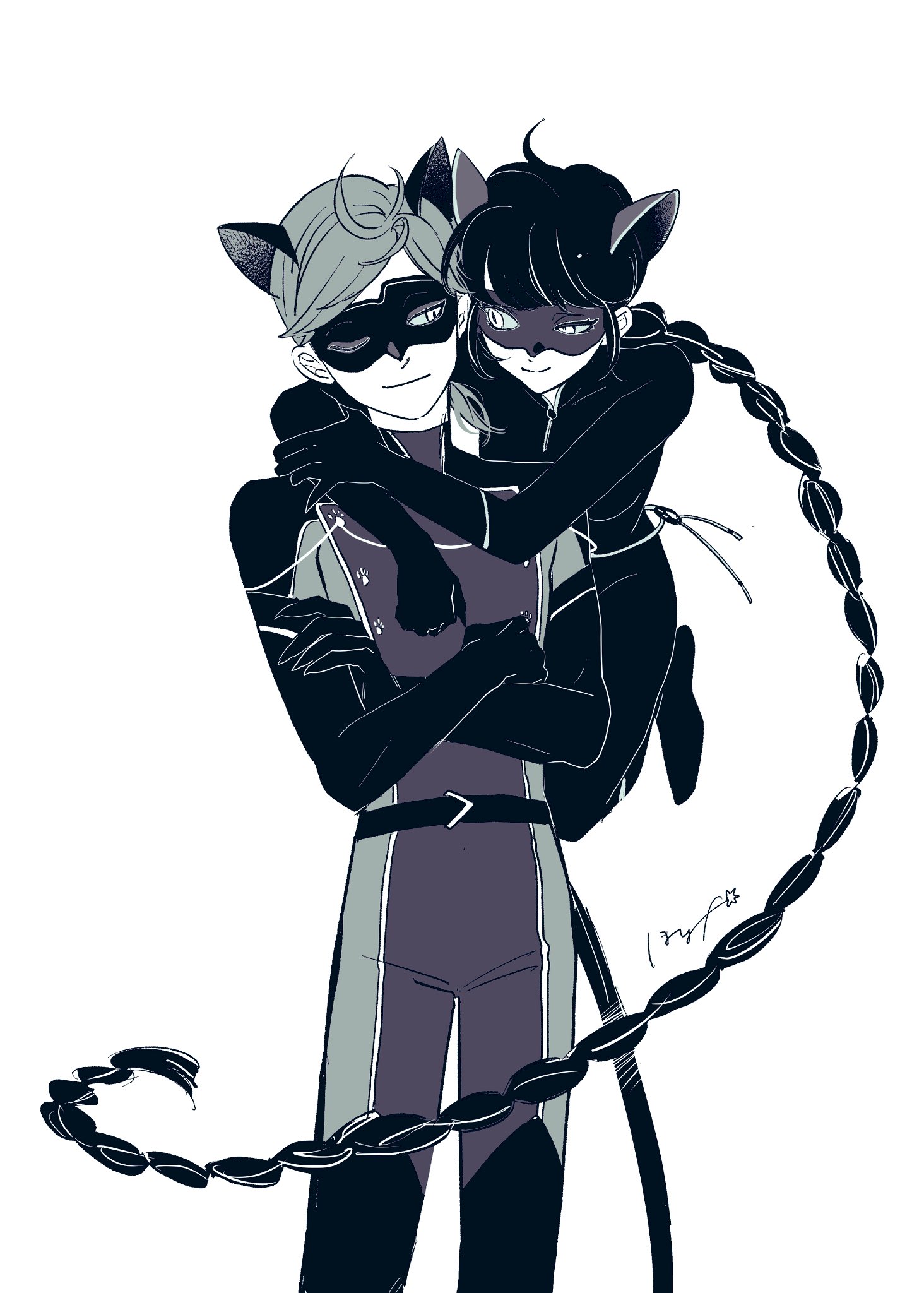 The Big ImageBoard (TBIB) - 1boy 1girl adrien agreste animal ears black bodysuit black hair ...