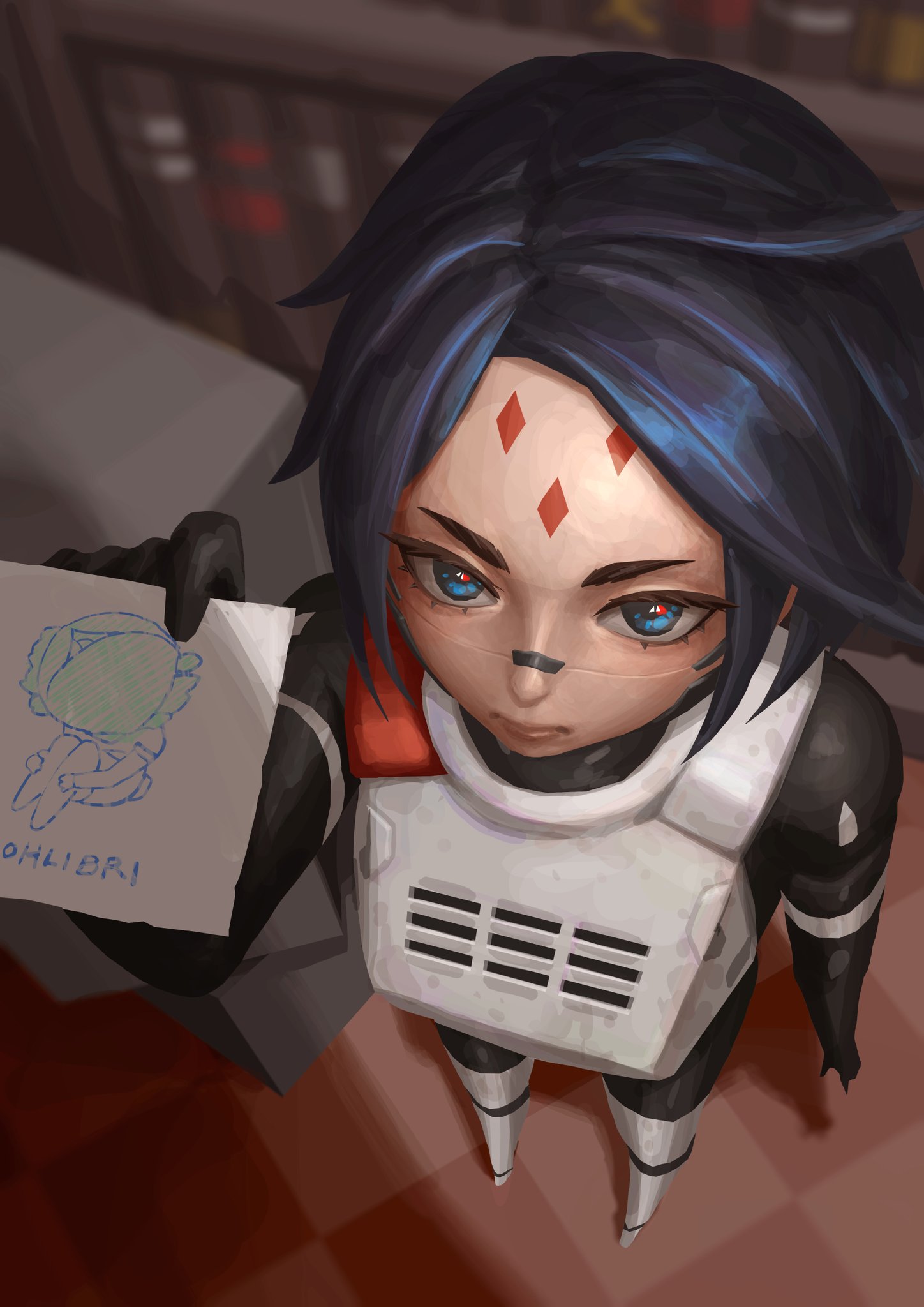 The Big ImageBoard (TBIB) - 1girl android black hair blue eyes blurry blurry background ...