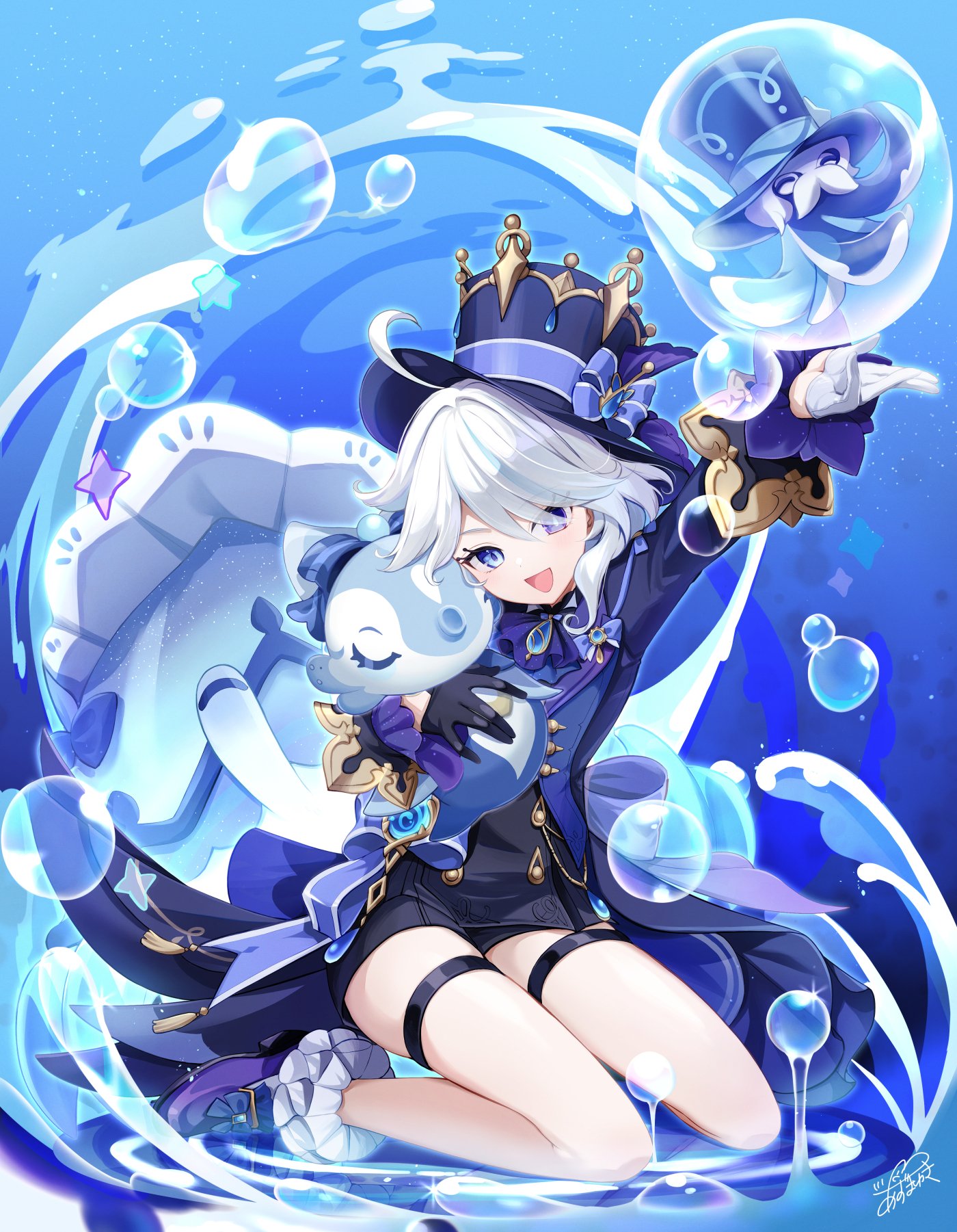 The Big ImageBoard (TBIB) - 1girl :d ahoge arm up ascot asymmetrical gloves azuma yuki black ...