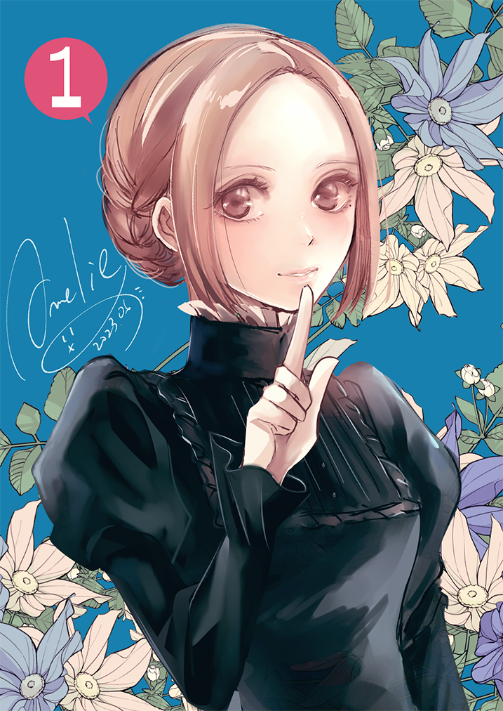 The Big ImageBoard (TBIB) - 1girl amelie black dress blue background braid brown eyes brown hair ...