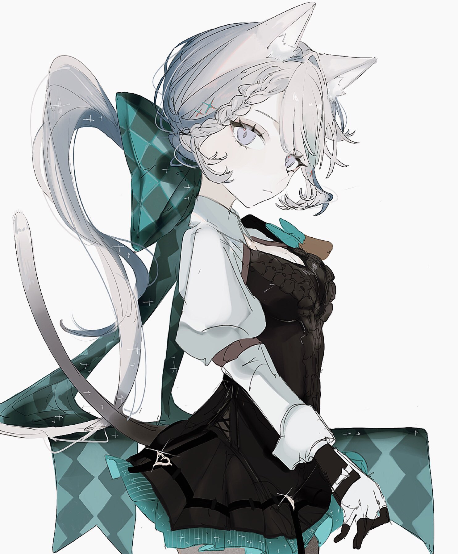 The Big ImageBoard (TBIB) - 1girl animal ear fluff animal ears argyle bow black dress bow ...