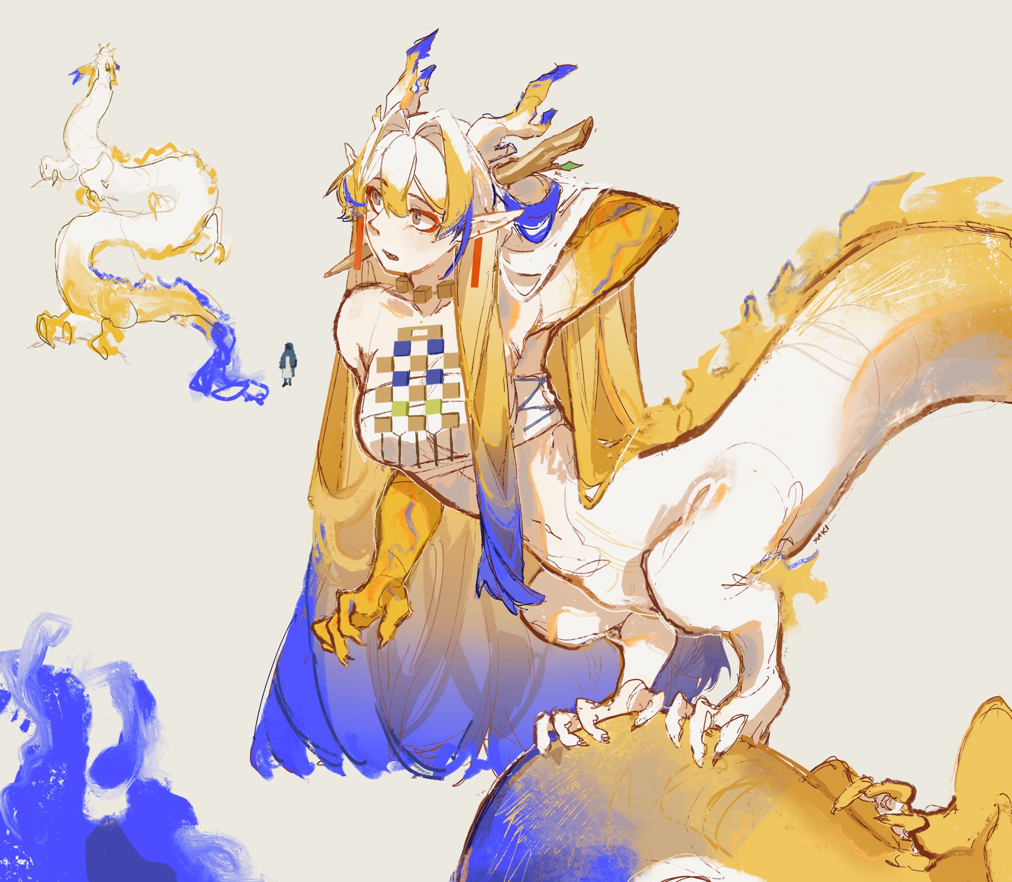 The Big Imageboard Tbib 1girl 1other Arknights Blonde Hair Blue