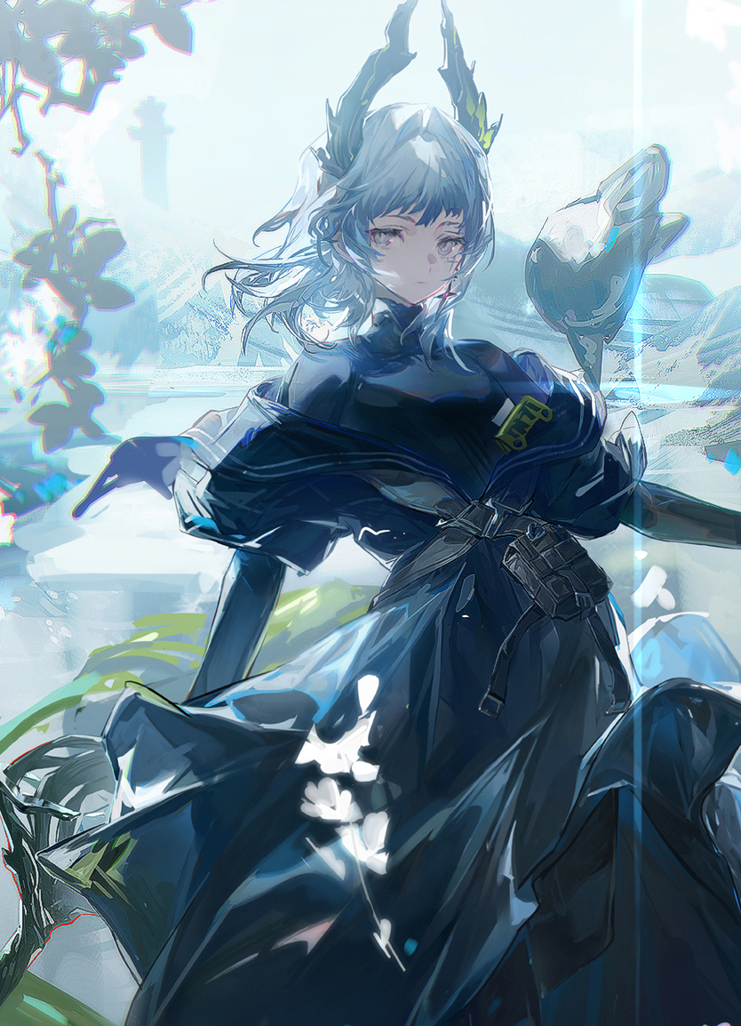 The Big ImageBoard (TBIB) - 1girl aona (ns) arknights black dress black pantyhose black shirt ...