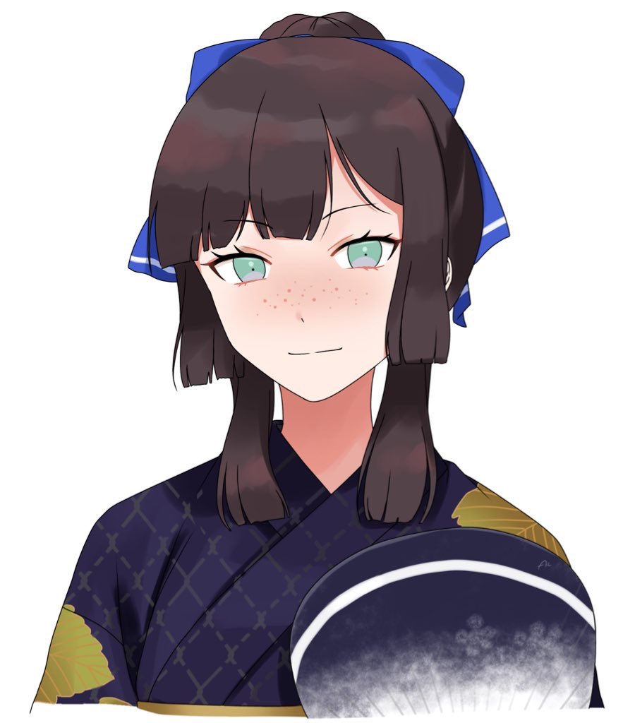 The Big ImageBoard (TBIB) - 1girl alumi black hair blue kimono blue ribbon commentary request ...