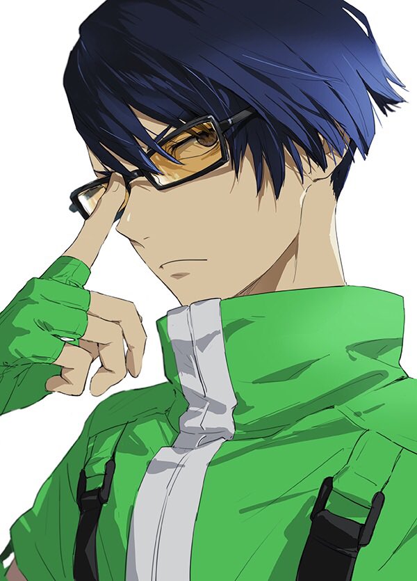 The Big ImageBoard (TBIB) - 1boy adjusting eyewear arm up black-framed eyewear blue hair closed ...