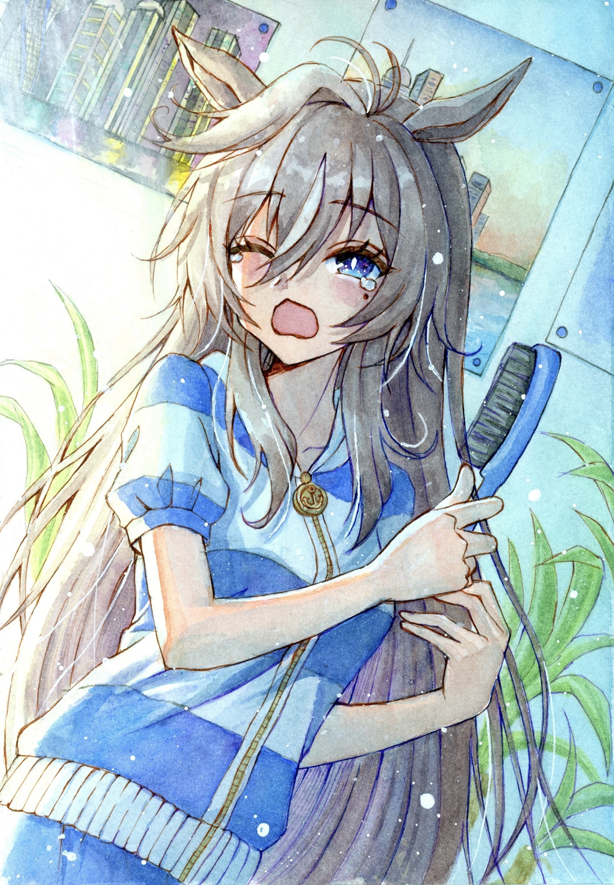 The Big ImageBoard (TBIB) - absurdres animal ears antenna hair blonde hair brushing hair ...