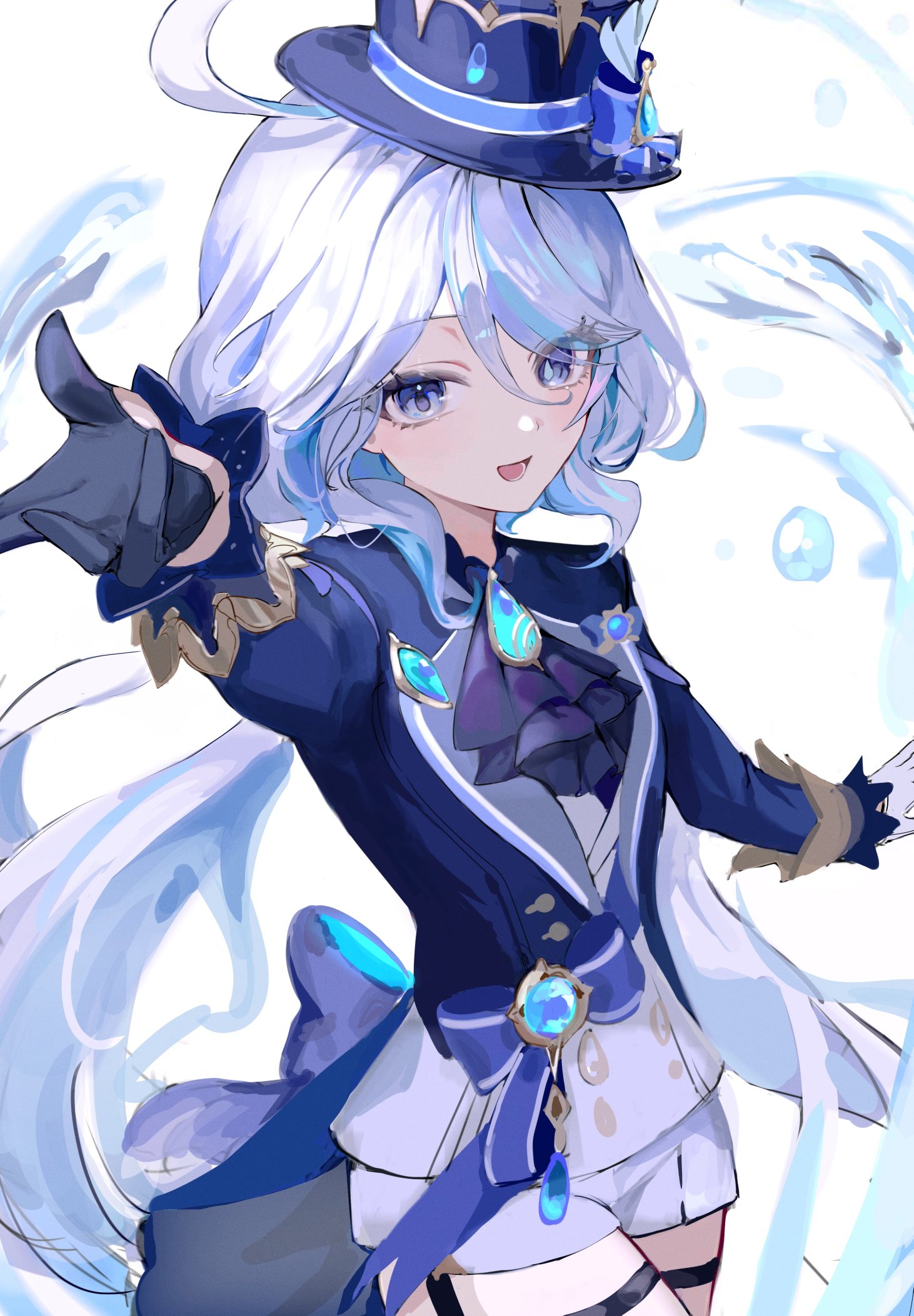 The Big ImageBoard (TBIB) - 1girl :d ascot asymmetrical gloves black ascot black gloves blue ...