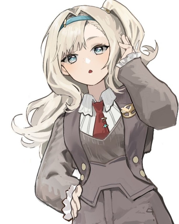 The Big ImageBoard (TBIB) - 1girl :o blonde hair blue eyes blue hairband collared shirt grey ...