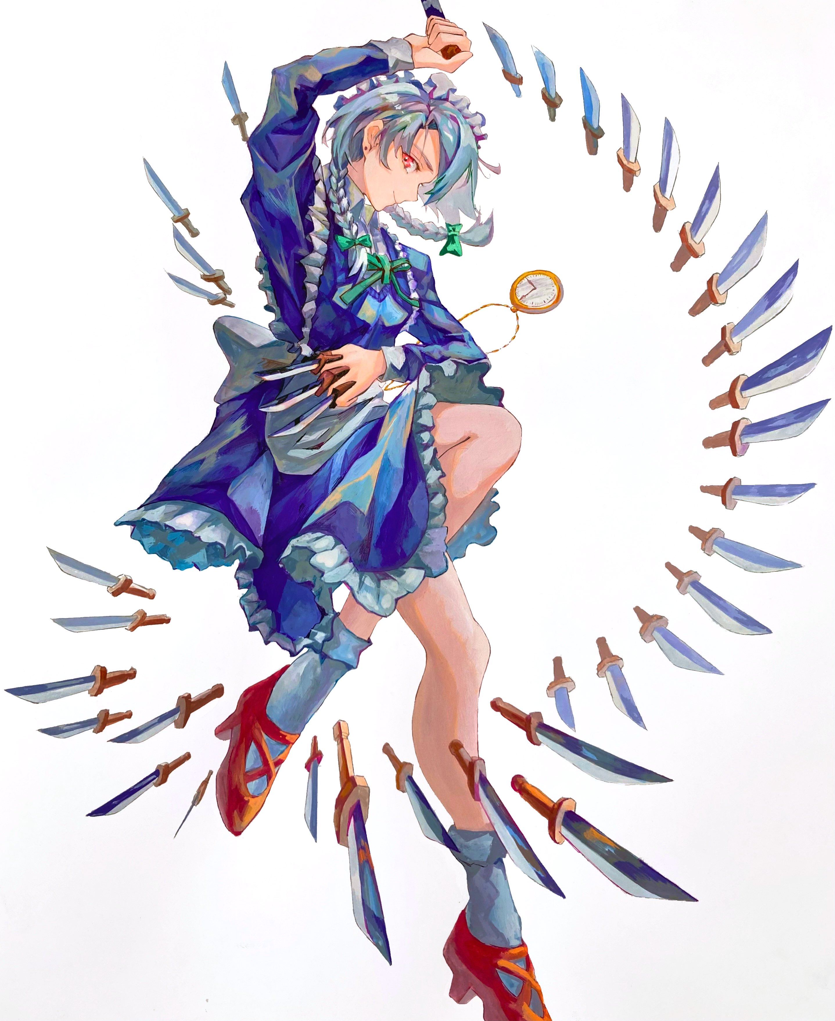 The Big ImageBoard (TBIB) - 1girl absurdres arm up bow braid dagger ...